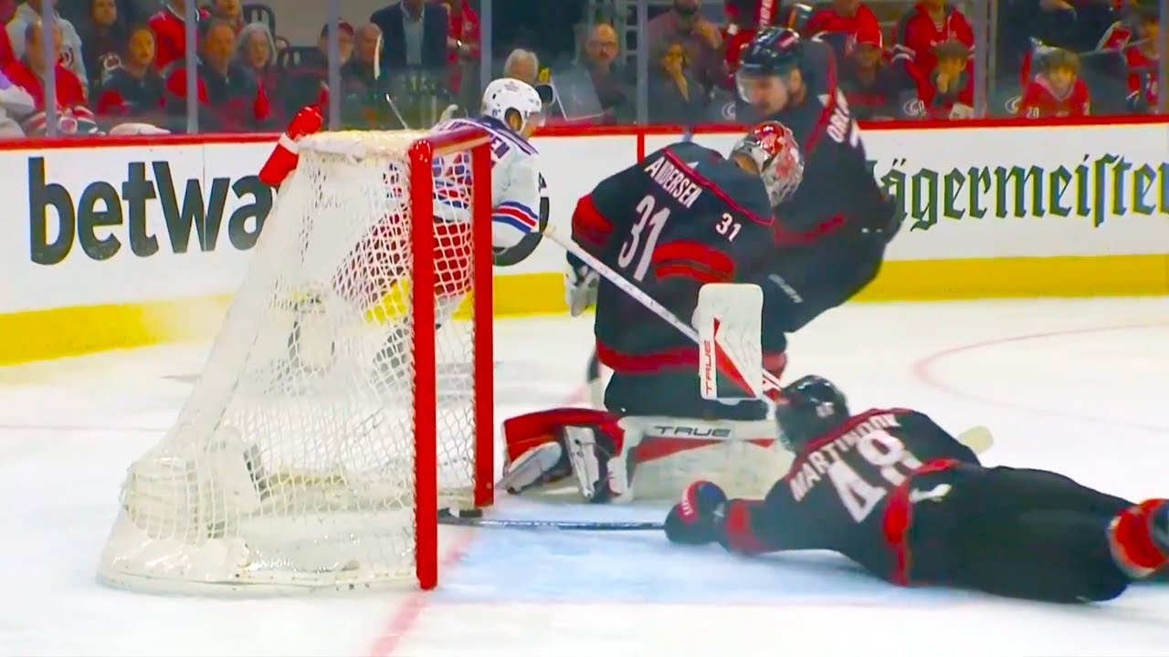 Jordan Martinook Saves Ryan Lindgren Shot on Goal | Rangers vs ...