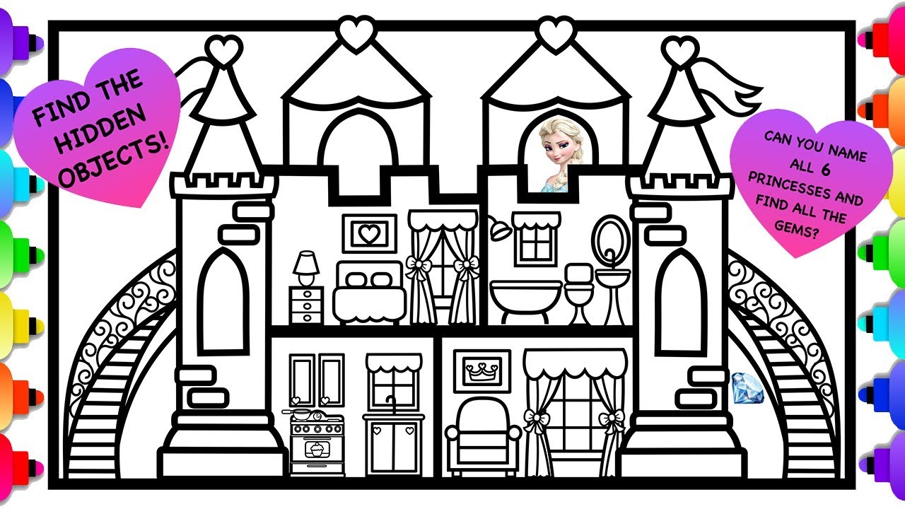 How to Draw a CASTLE for Kids 💜 🏰 💙CASTLE Coloring Page 💜 FIND HIDDEN ...
