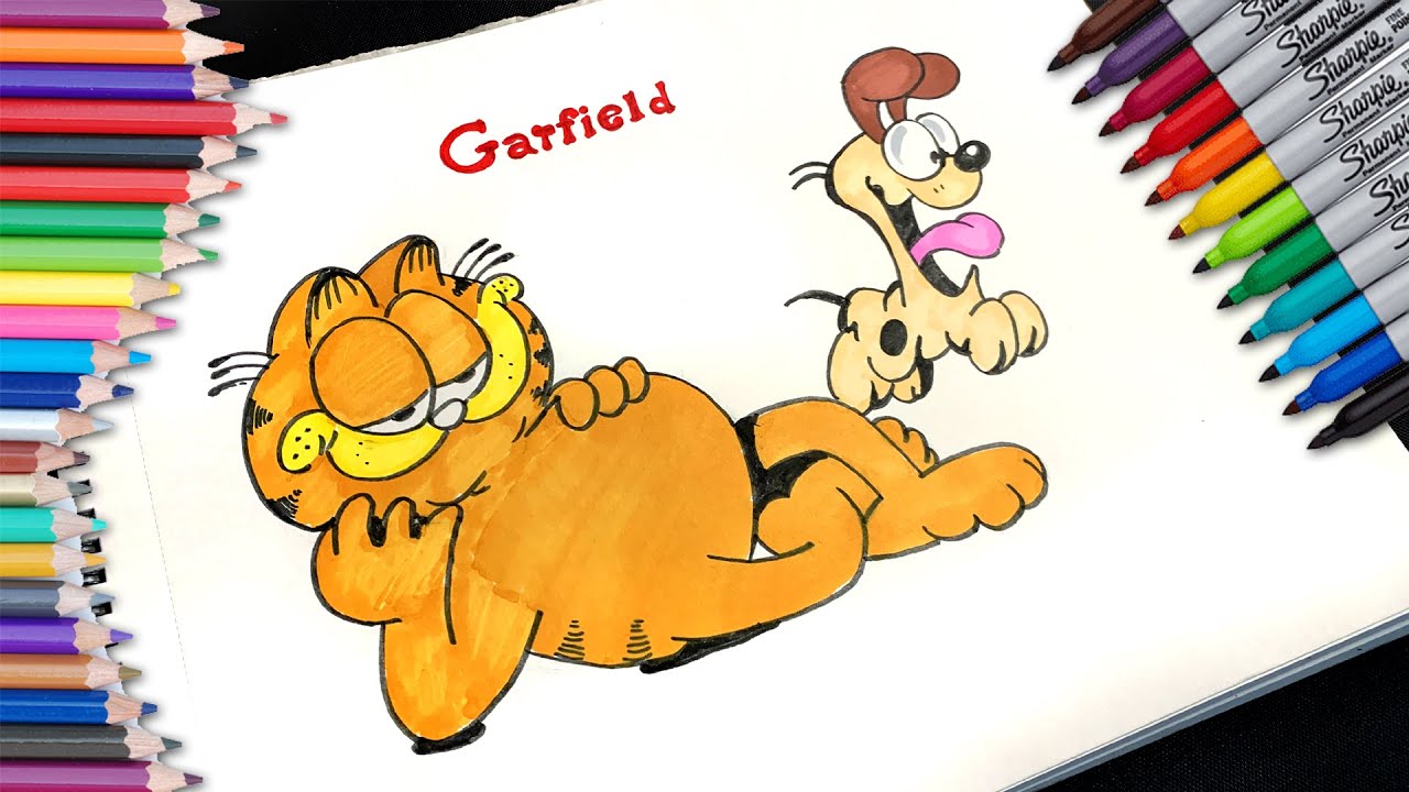 Garfield and Odie Drawing and Coloring Tutorial for Kids - YouTube