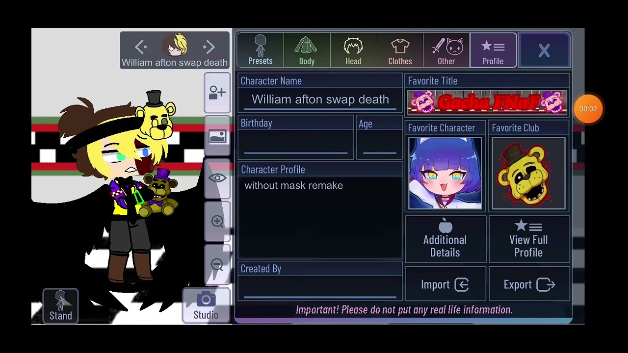 swap death William afton without mask remake game named gacha fnaf mode ...