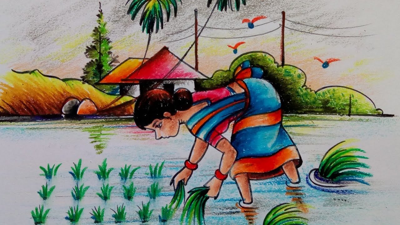 rani season pastel colour scenery drawing.figure drawing. - YouTube