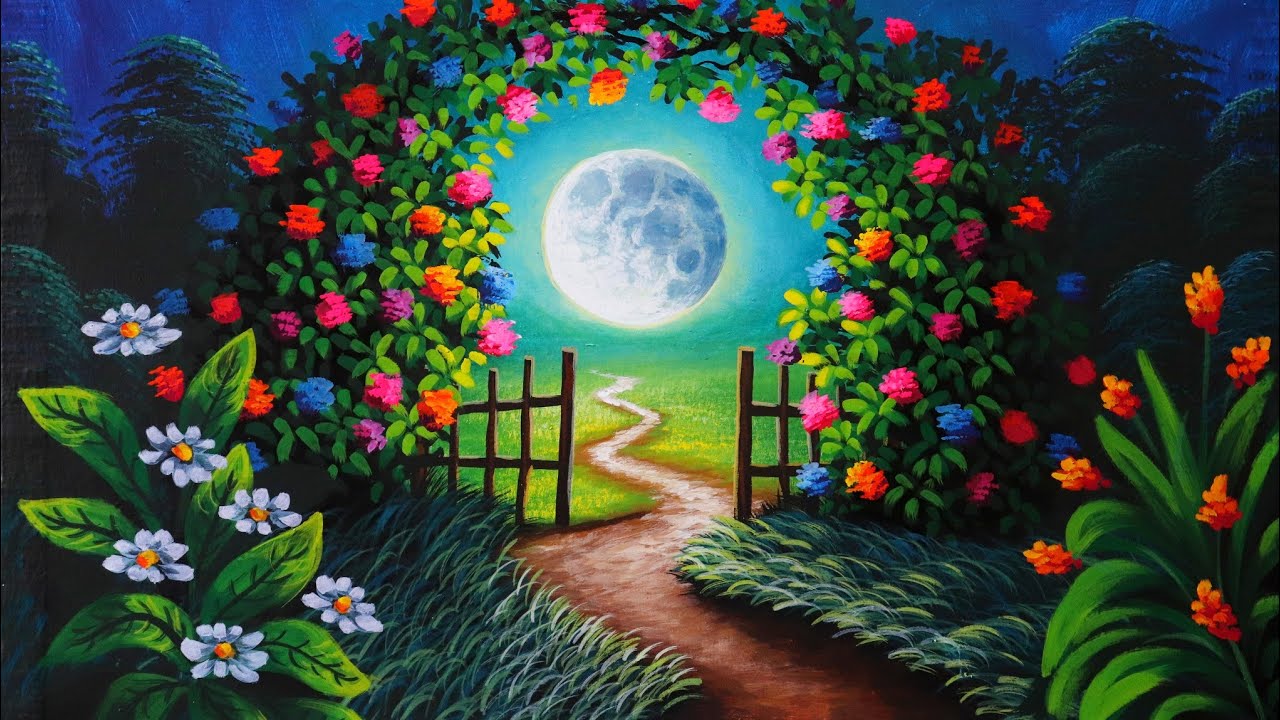 Way of the moon | Beautiful moonlight night scenery drawing and ...