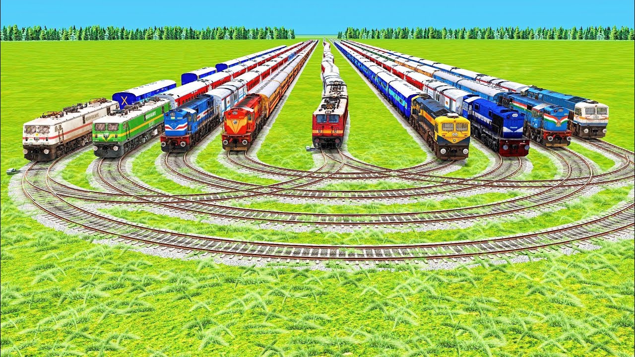 6 TRAINS OVERLAPPING ON THE RISKY CIRCULAR LOOP RAILROAD TRACK Train ...