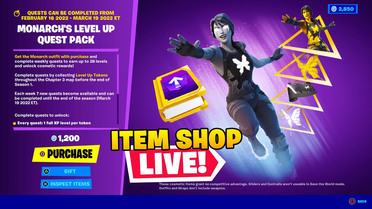 *LIVE* MONARCH'S LEVEL UP QUEST PACK! (Fortnite Item Shop Reset Live ...