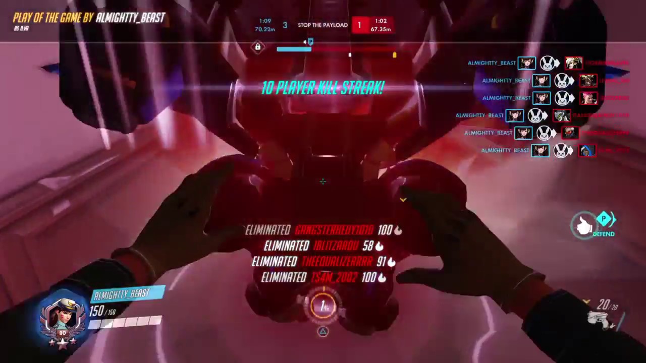 Overwatch Dva Competitive POTG Sextuple(6) kill - YouTube