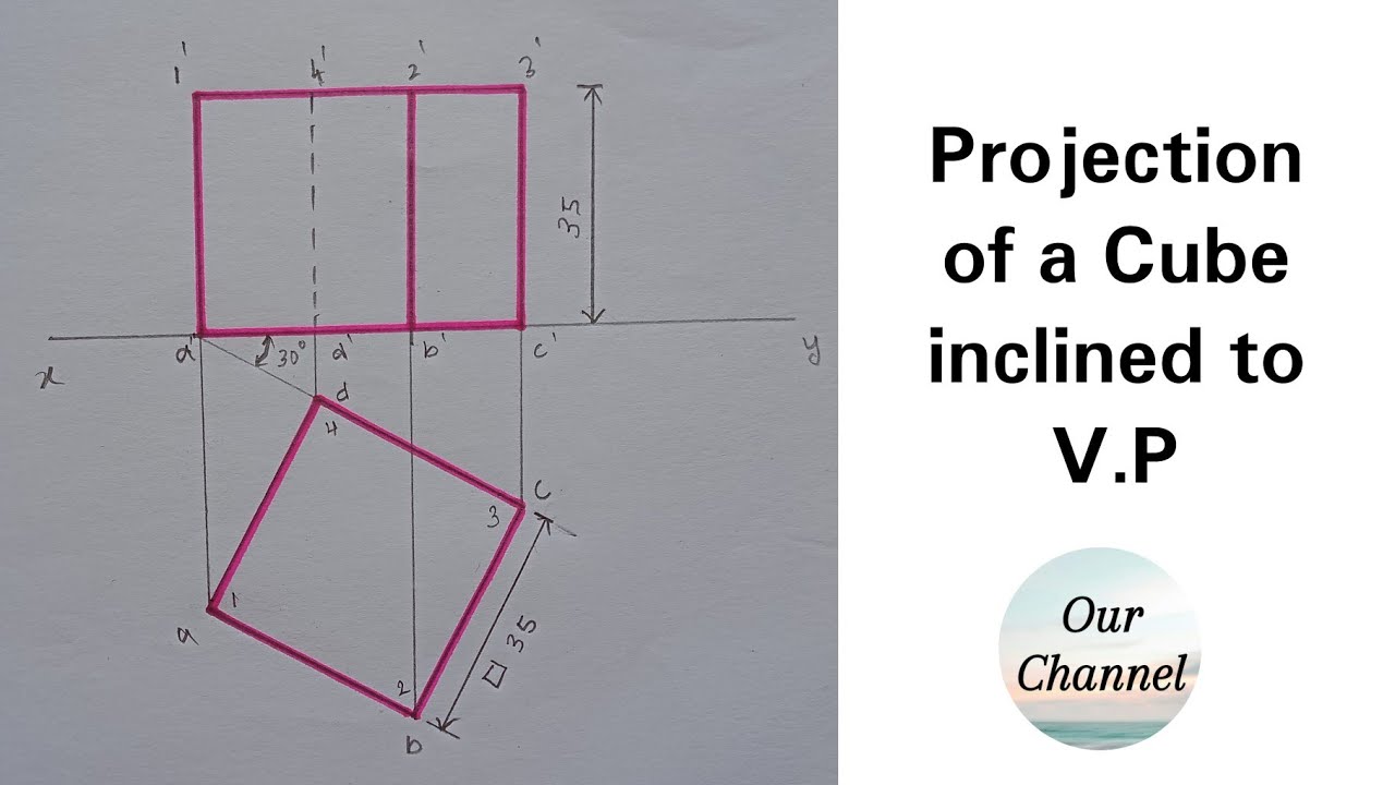 Projection of a Cube inclined to V.P | Engineering Drawing | Projection ...