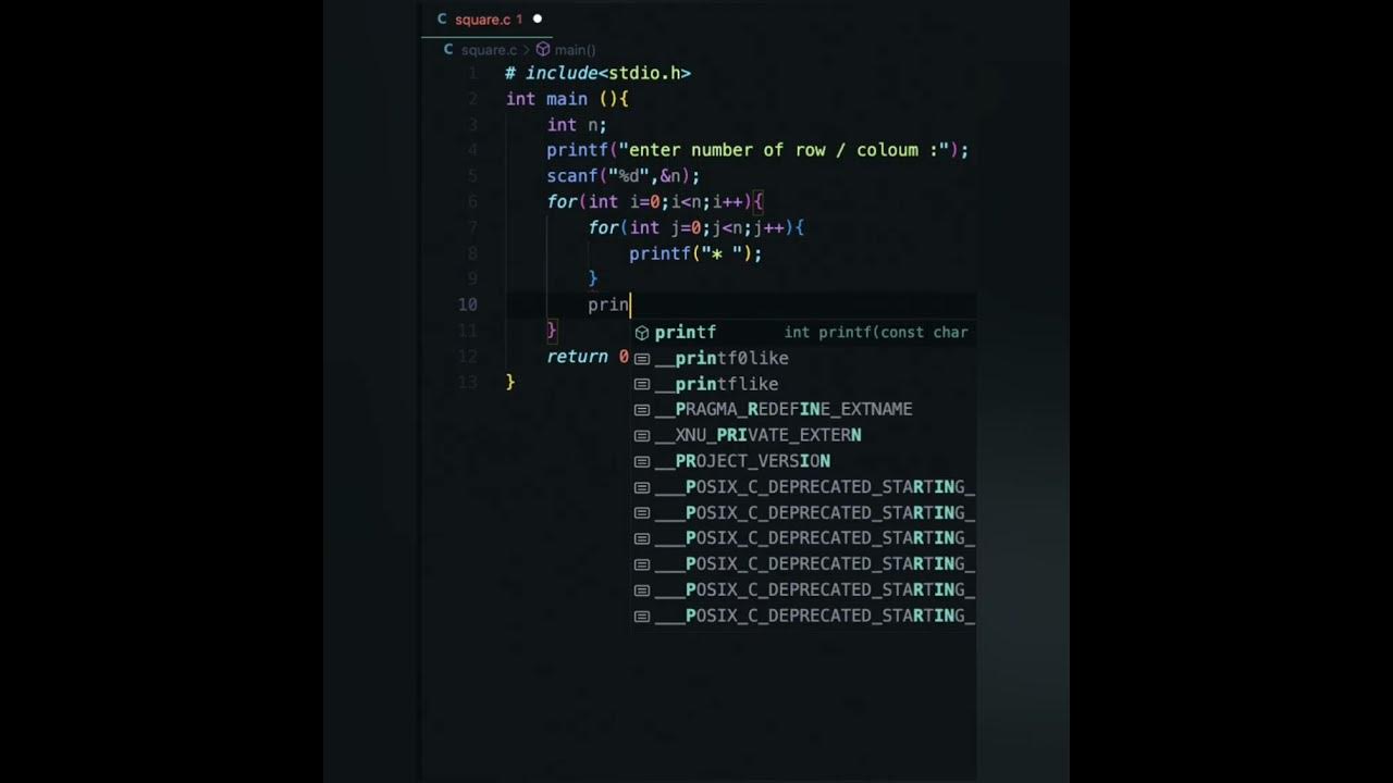 Square Pattern Printing In C Language Youtube