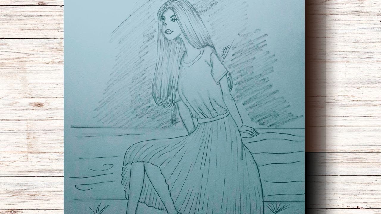 How To Draw A Girl Sitting Alone/draw A Cute Girl/Easy pencil Drawing ...
