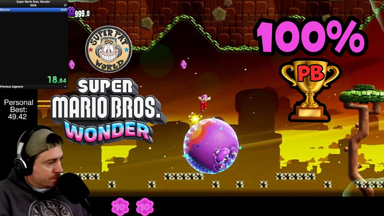 Mario Wonder 100% World Record Speedrun (48s 533ms) Pipe-Rock Plateau ...