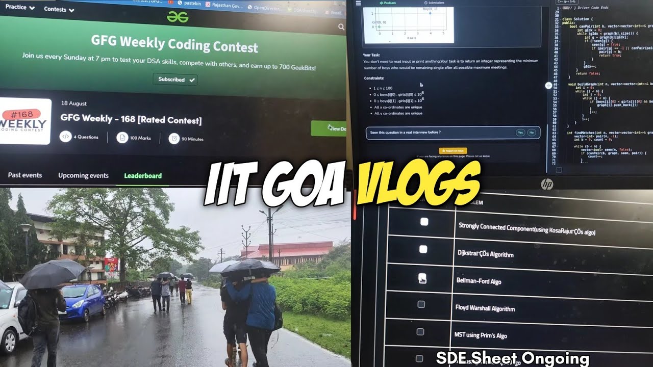 IIT Goa Hostel Life Vlogs | GFG Weekly Contest ALL Done | Daily Hostel ...