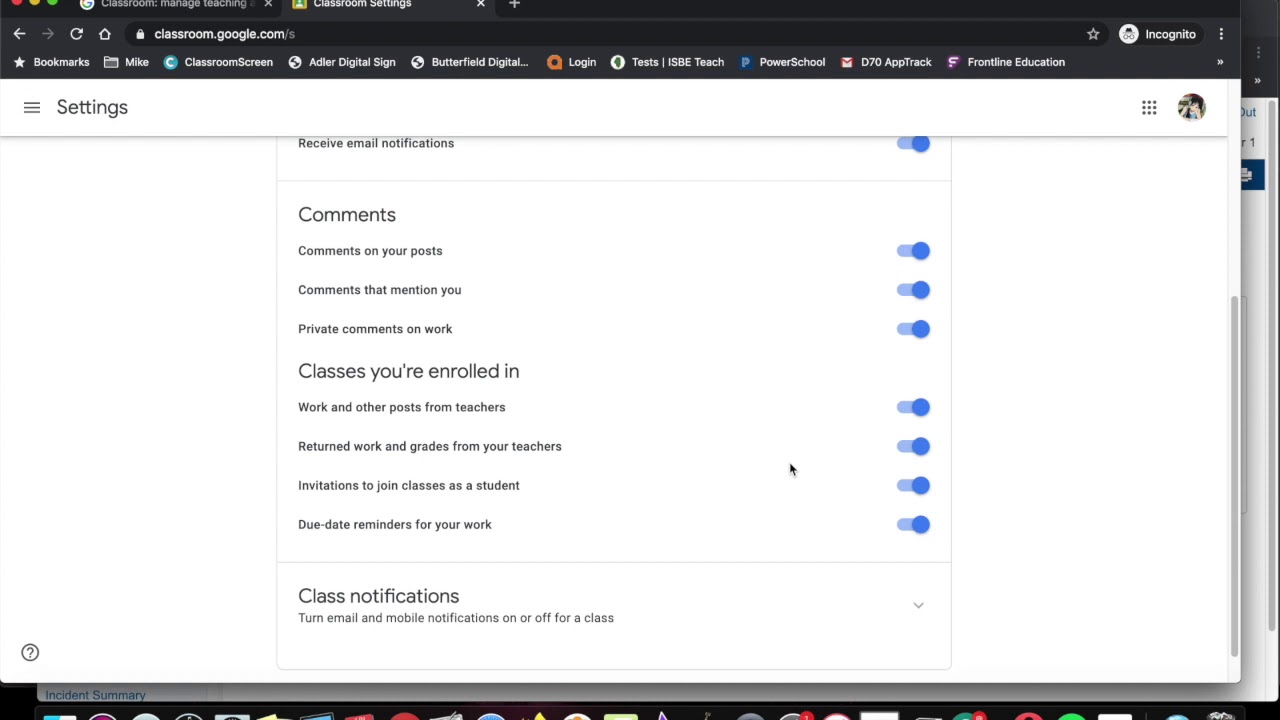 Google Classroom settings and notifications - YouTube