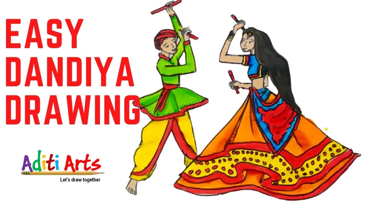 Dandiya Drawing | Dandiya Drawing Easy | Garba Dance Drawing | garba ...