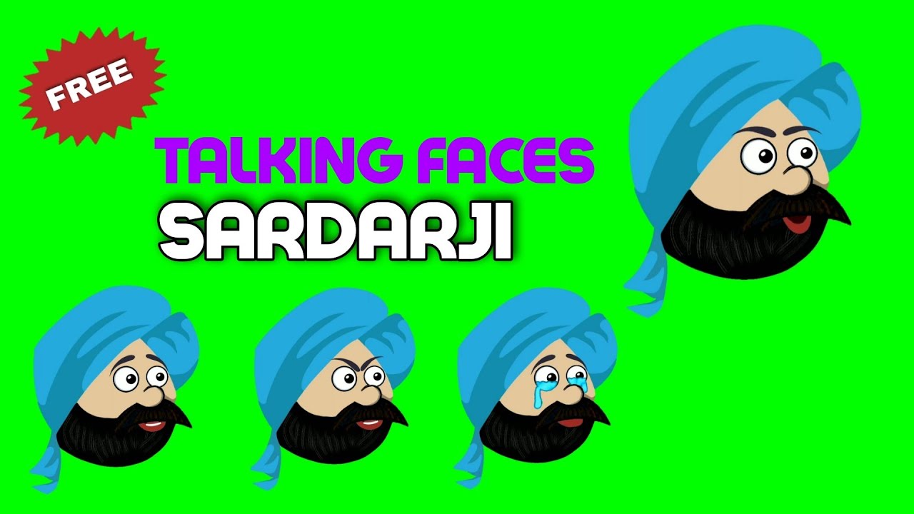 cartoon face | sardar ji | talking face | different expression normal sad angry cry | green ...