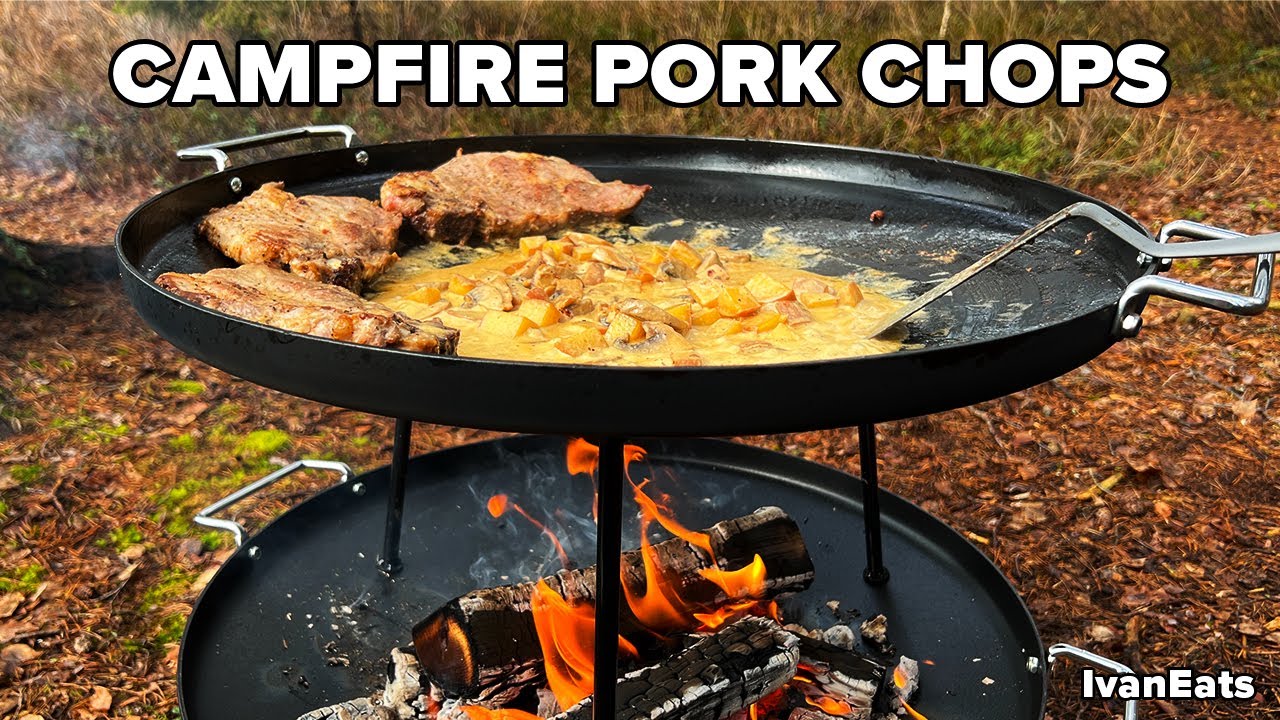 Juicy Meat Cooked Over an Open Fire | CAMPFIRE PORK CHOPS - YouTube