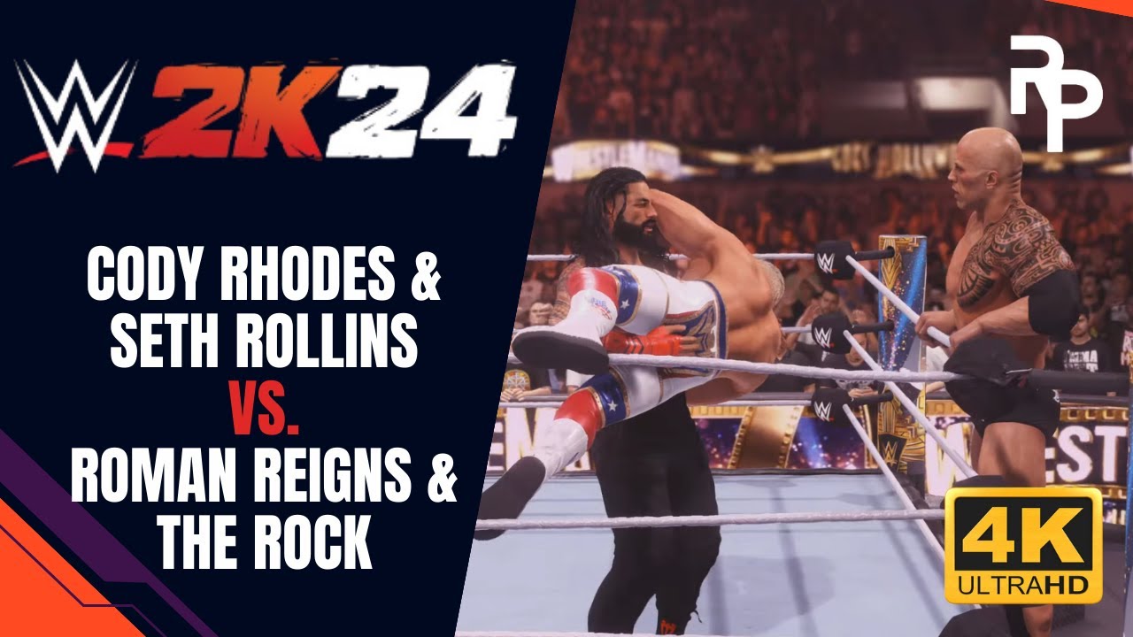 WWE 2K24. Cody Rhodes & Seth Rollins vs. The Rock and Roman Reigns at ...