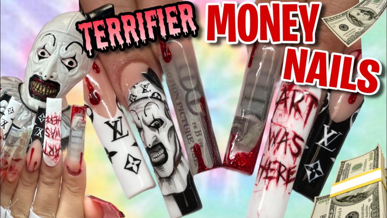 MONEY💸INSIDE NAILS?? 🤯TERRIFIER🩸MYSTERY NAILS⁉️ #nails #nailart # ...