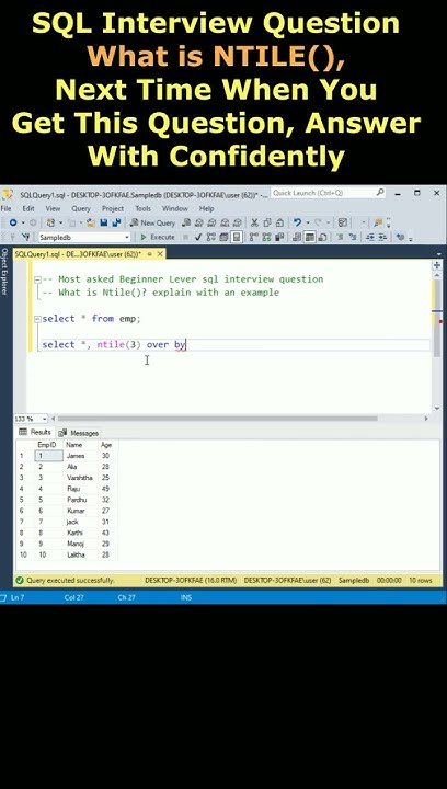 sql interview questions Explain Ntile in sql server #sqlinterviewquestionsandanswers - YouTube