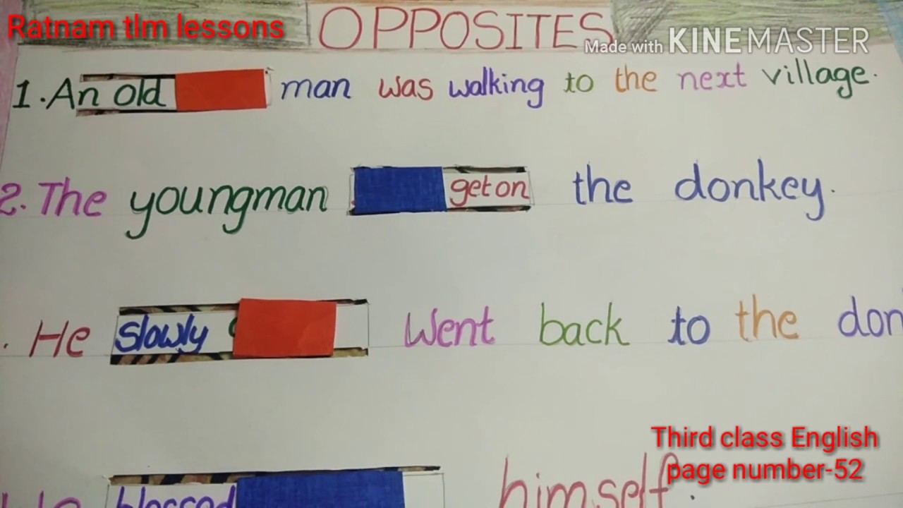 English TLM for third class,Opposite words in sentences. - YouTube