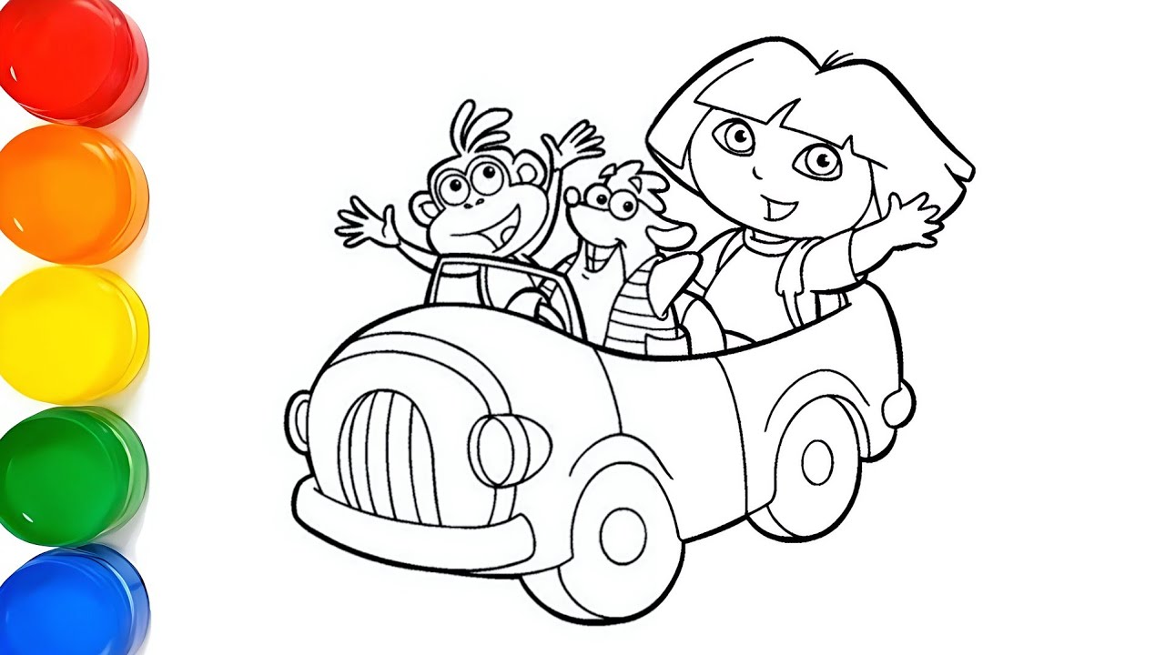 Dora in the Car with Friends Drawing Easy, Dora the Explorer Drawing ...