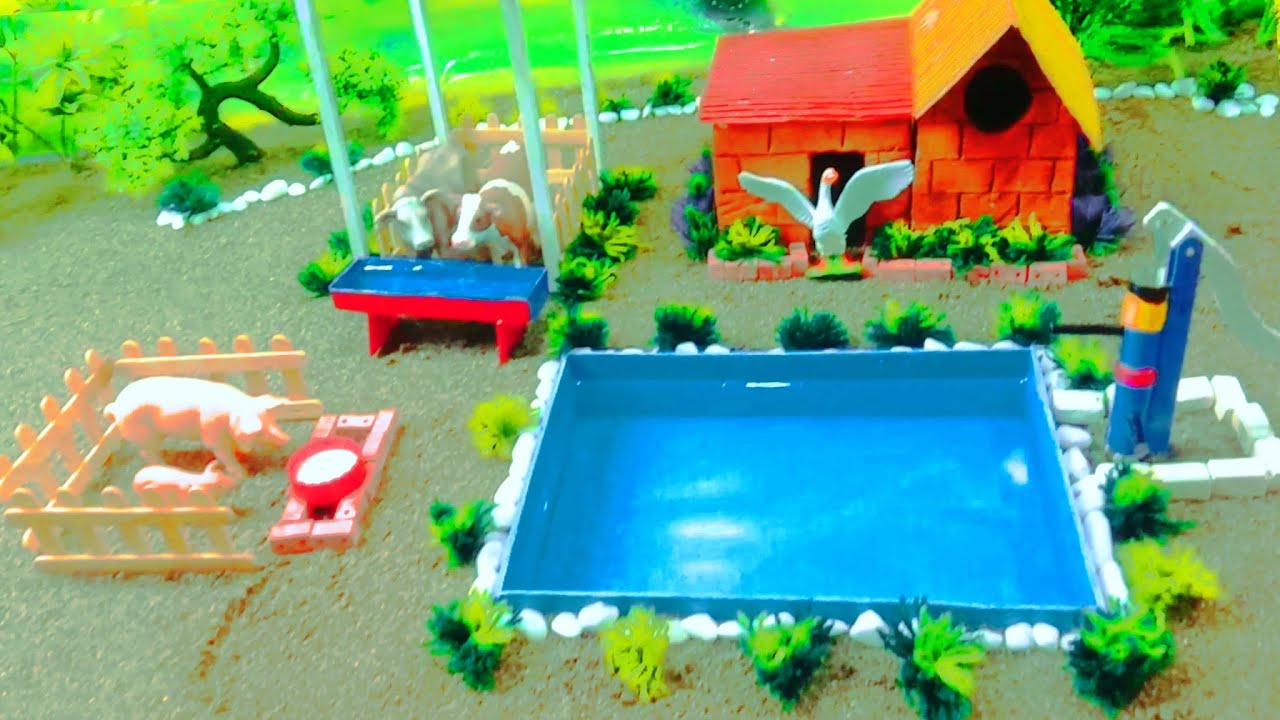 DIY mini Farm Diorama with house for cow, swan, pig pond | how to ...
