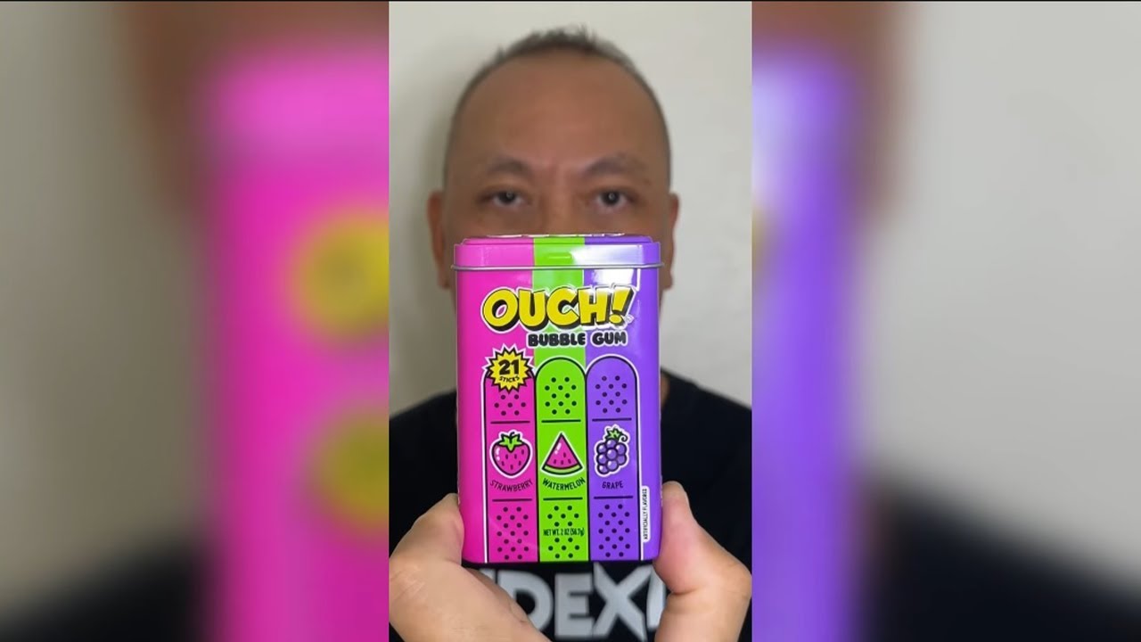 👂ASMR OUCH! BAND AID BUBBLE GUM CANDY GRAPE FLAVOR EATING SOUNDS👂 ...