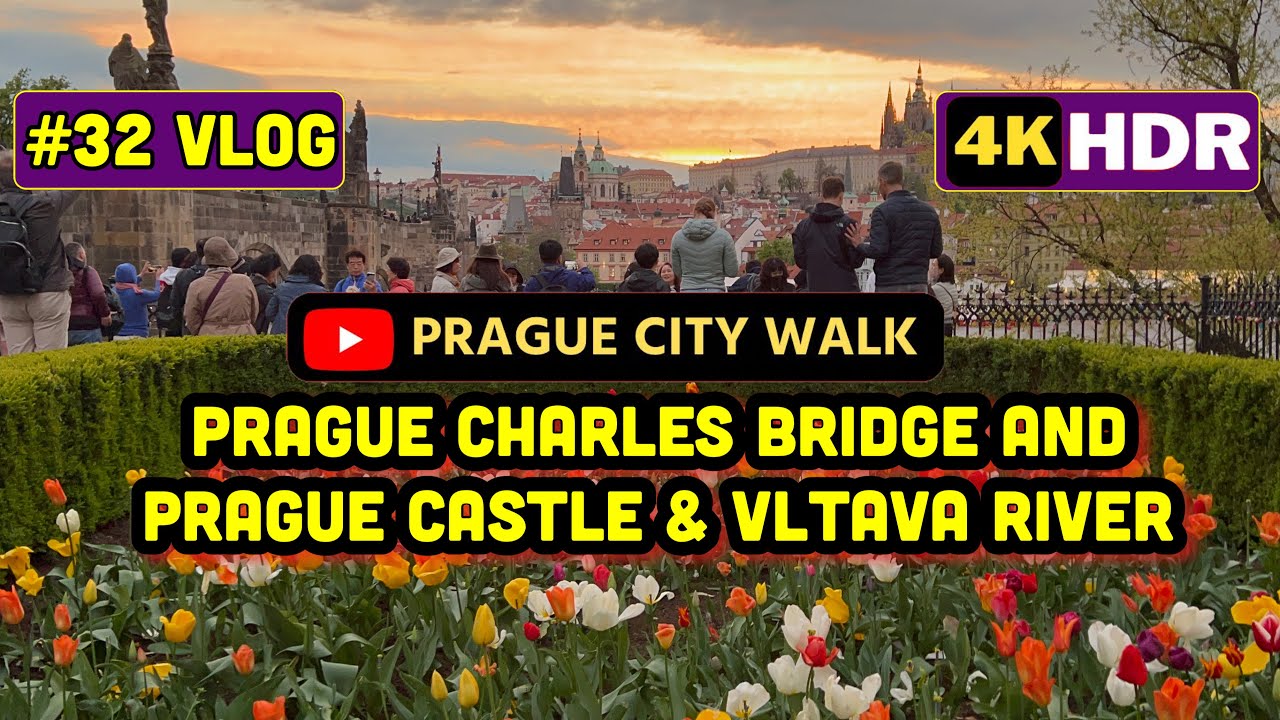 prague charles bridge and prague castle & vltava river || Evening view ...