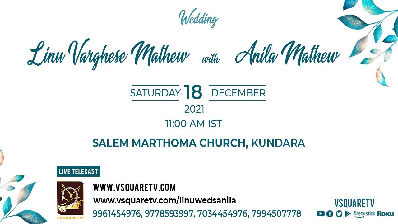 Wedding Live Streaming - Linu Varghese Mathew with Anila Mathew - South ...