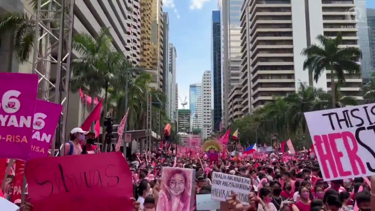 Sea of pink in Emerald Avenue for Robredo's Pasig rally - YouTube