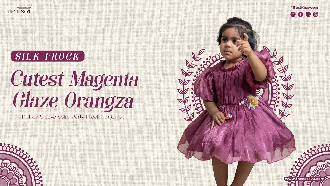 Cutest Magenta Glaze Orangza Puffed Sleeve Solid Party Frock For Girls ...