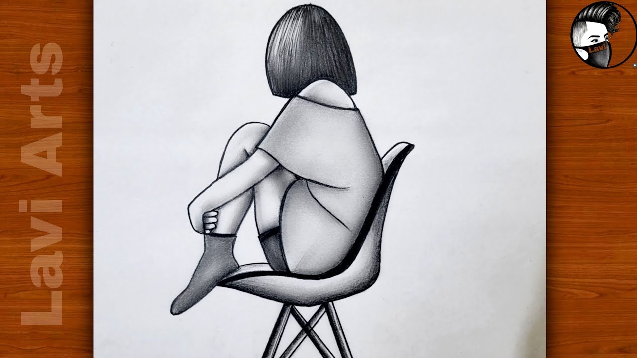 How to Sar draw Girl sitting on chair | sad girl drawing | Alone girl ...