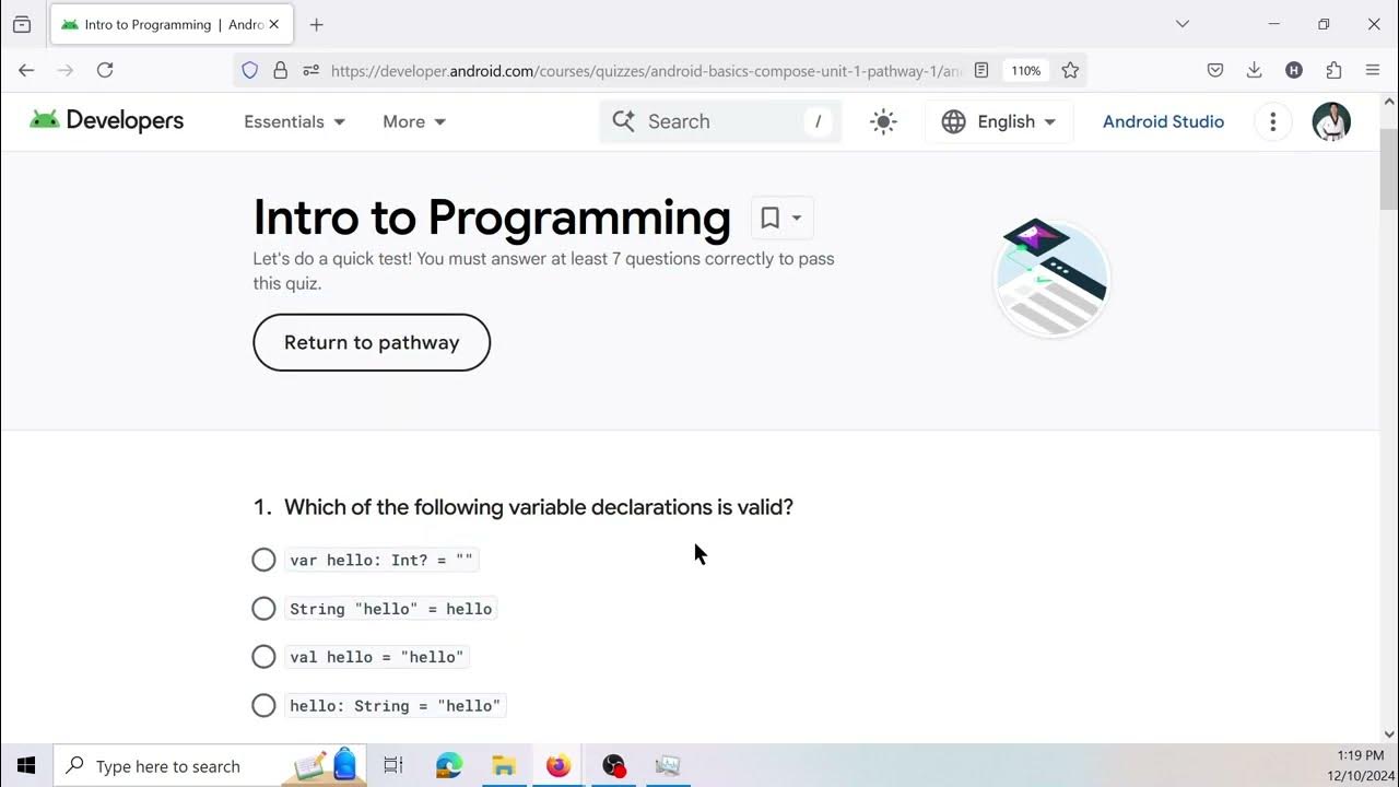 Quiz, Introduction to Kotlin, Android Basics with Compose - YouTube