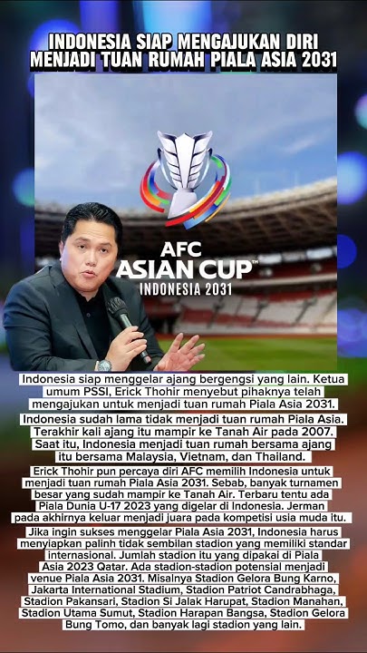 Indonesia siap mengajukan diri sebagai tuan rumah Piala Asia 2031 #afc #football #bola #timnas ...