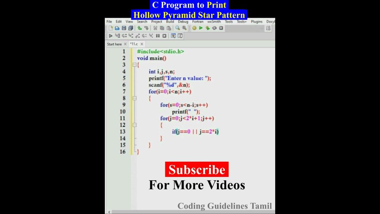 C Program to Print Hollow Pyramid Star Patten in C | C Programming ...