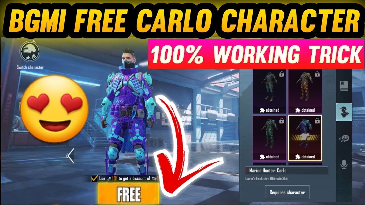 BGMI GET CARLO CHARACTER FOR FREE ALL - YouTube