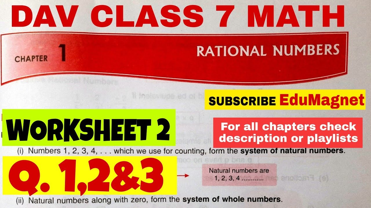 DAV CLASS 7 MATH CHAPTER 1 RATIONAL NUMBERS WORKSHEET 2 Q. 1 to 3 BY ...