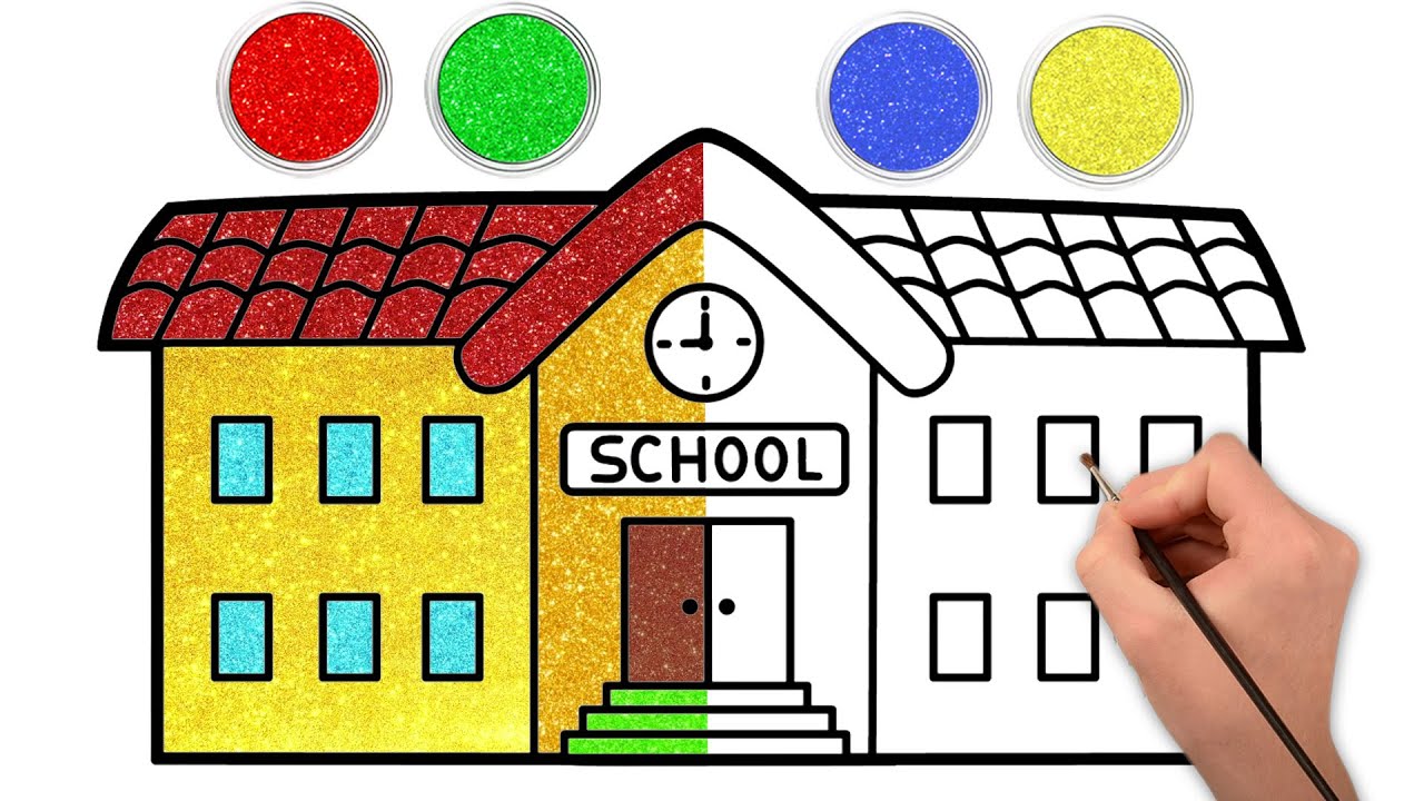 How to Draw A School | Learn School Drawing and Coloring for Toddlers ...