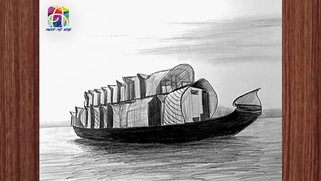 Houseboat Kerala Drawing