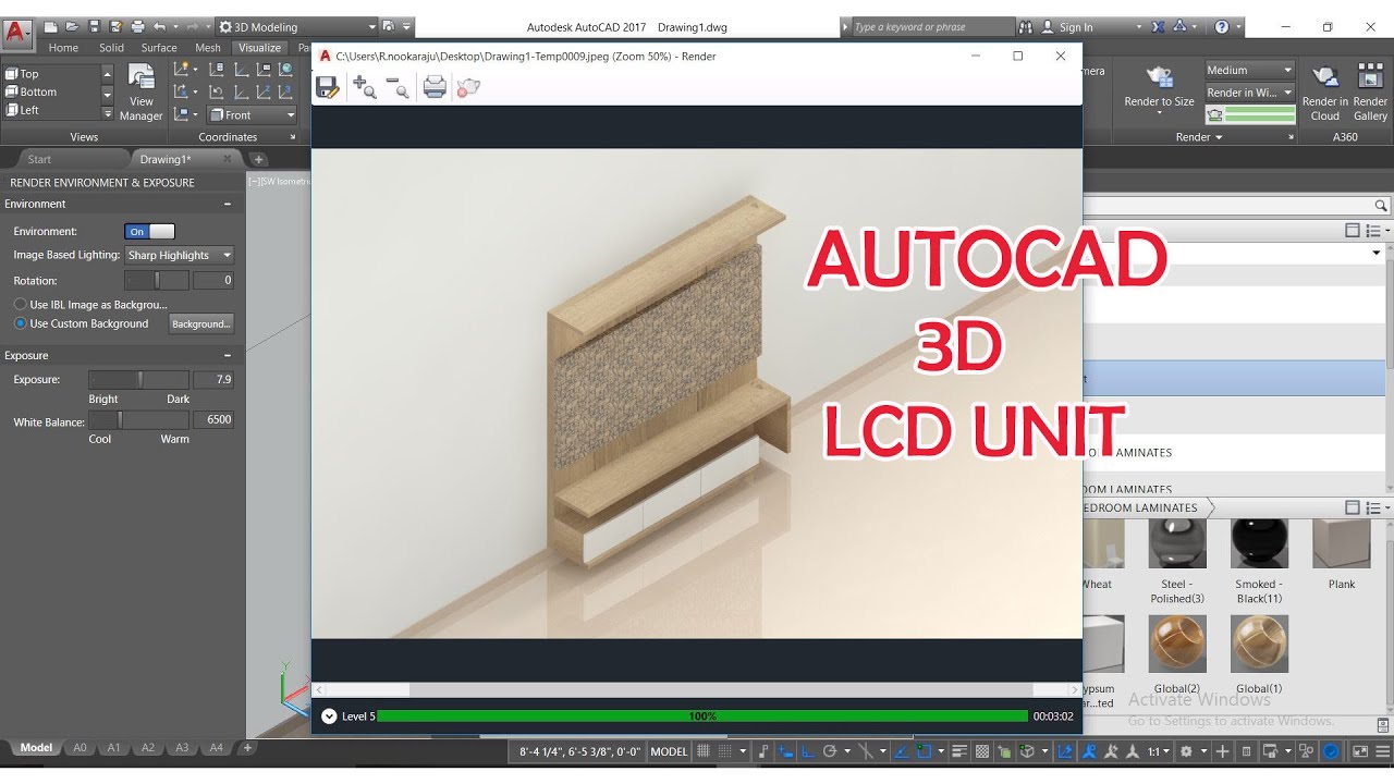 AutoCAD 3D Modeling || LCD TV Unit Complete Video ||Apply Material ...