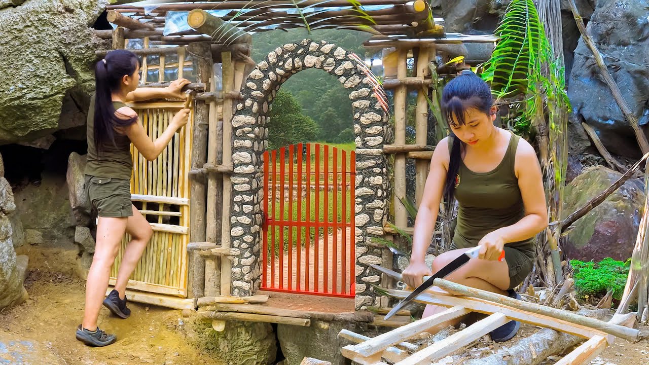 Build a Unique Water Cabin in the Forest - Smokeless Stone Stove - Solo ...