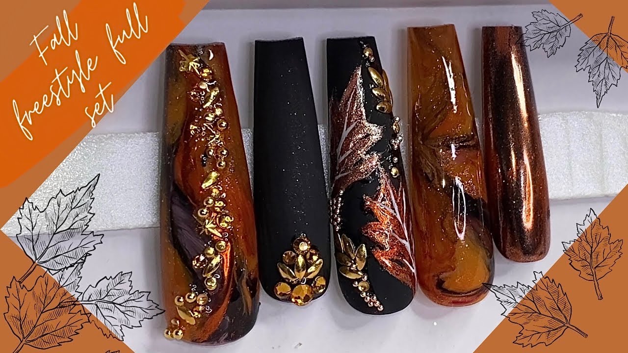 Fall freestyle | How to make press on nails in depth | Easy fall nail ...