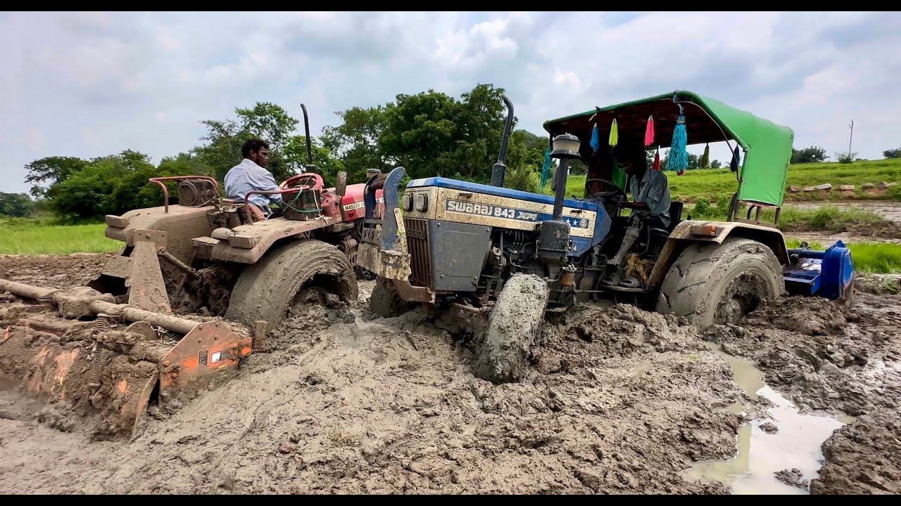 Swaraj and Massey ferguson tractors stuck in mud pulling by Eicher ...
