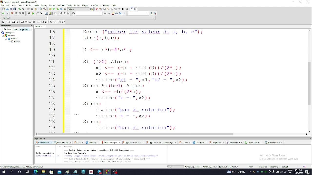 solution d'une équation du second degré: algorithme + programmation c ...