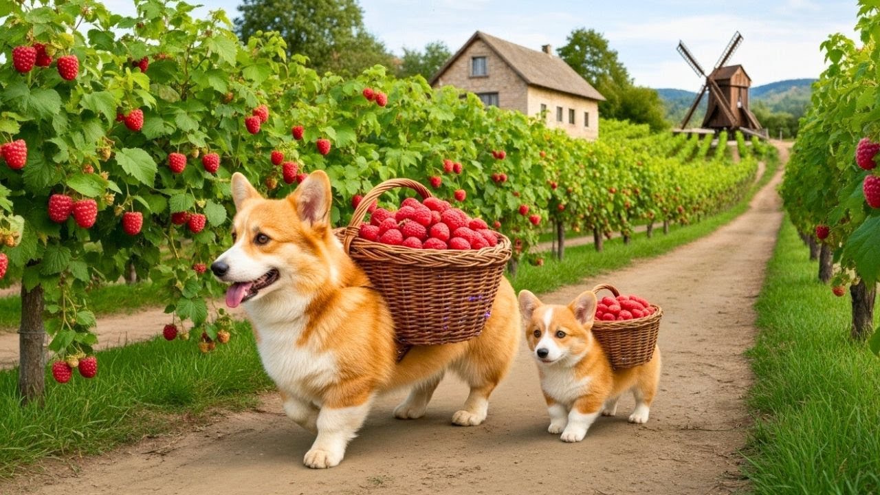 Corgi Mama Harvests Raspberry and Bakes a Fluffy Sponge Cake With Her ...