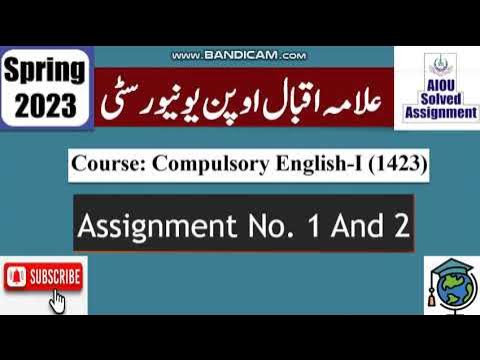 ⏩ AIOU Code 1423 Solved Assignment No.1 & 2 Spring 2023 || Subject: English – I | Level: FA/BA/B ...