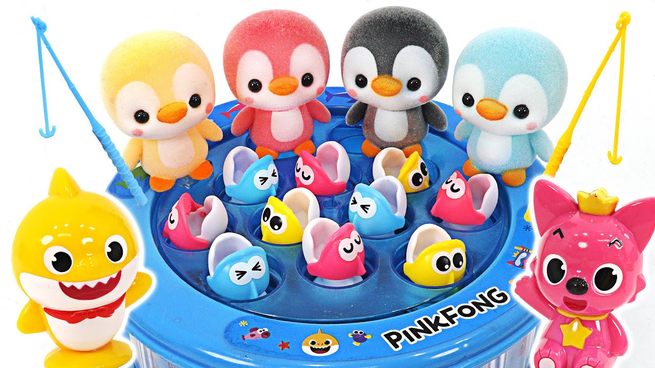 핑크퐁, 아기상어의 펭귄 물고기 낚시 놀이 | 핑키팝토이 - YouTube