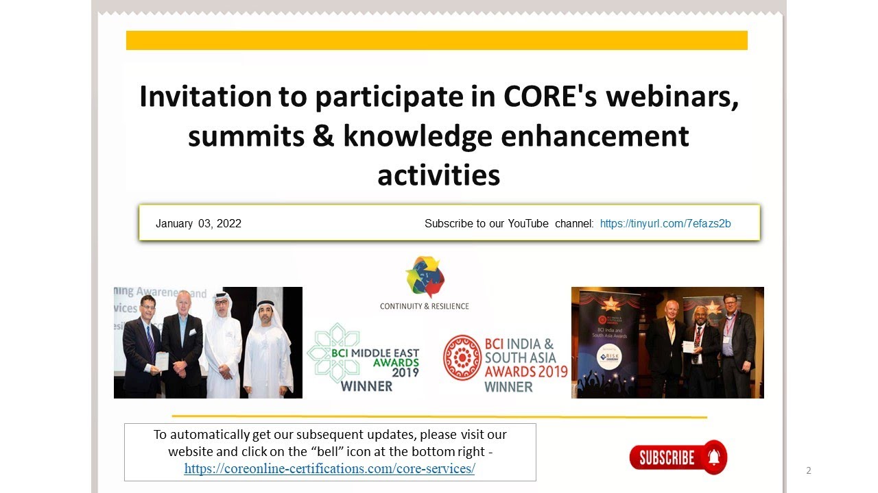 Invitation to participate in CORE's webinars, Summits & Knowledge ...
