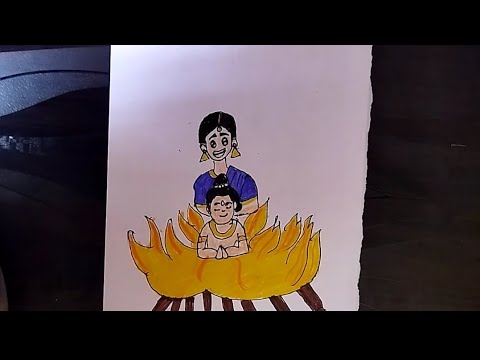 || Holika drawing with very very easy steps || Holika Dahan tutorial ...