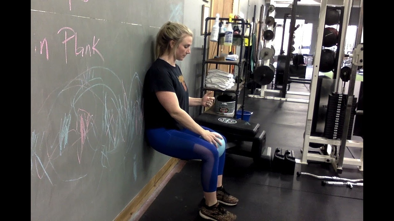 Wall sit with Ball Squeeze - YouTube