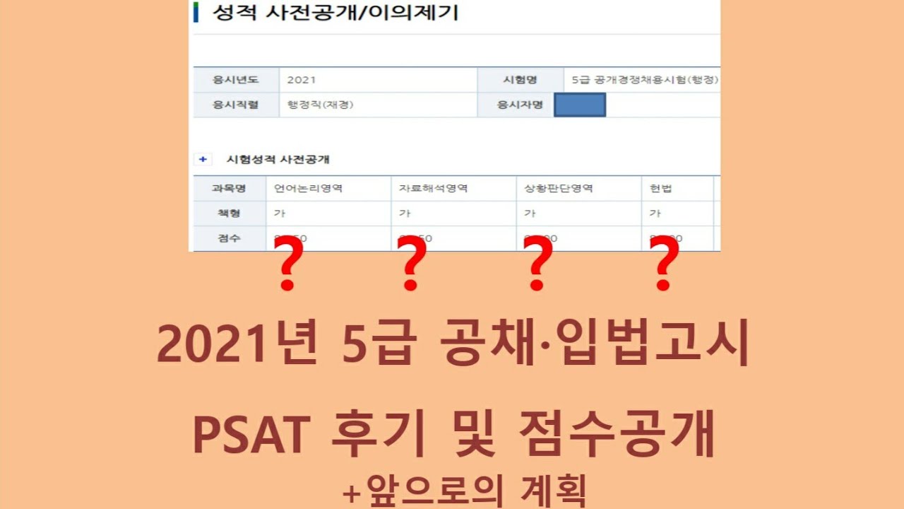 2021 5급 공채·입법고시 PSAT 후기 및 점수 공개 (+앞으로의 계획) - YouTube