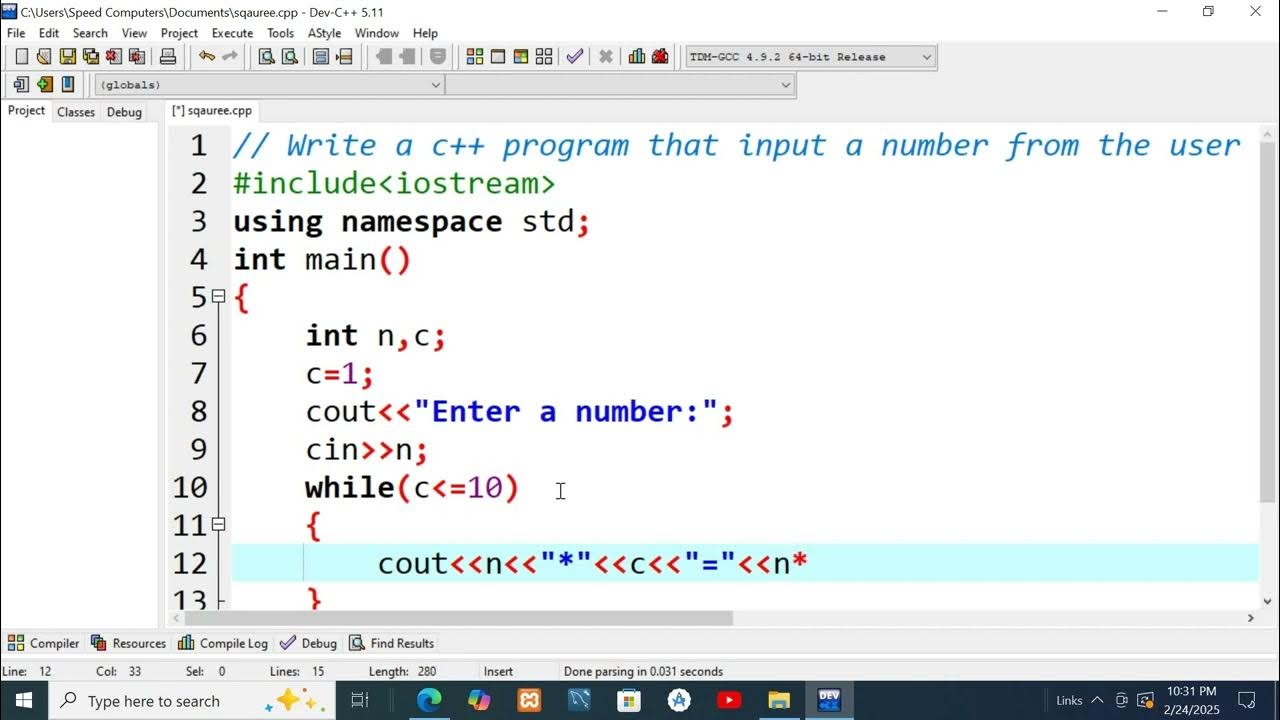 C++ program to display table of a number using while loop #coding #education - YouTube